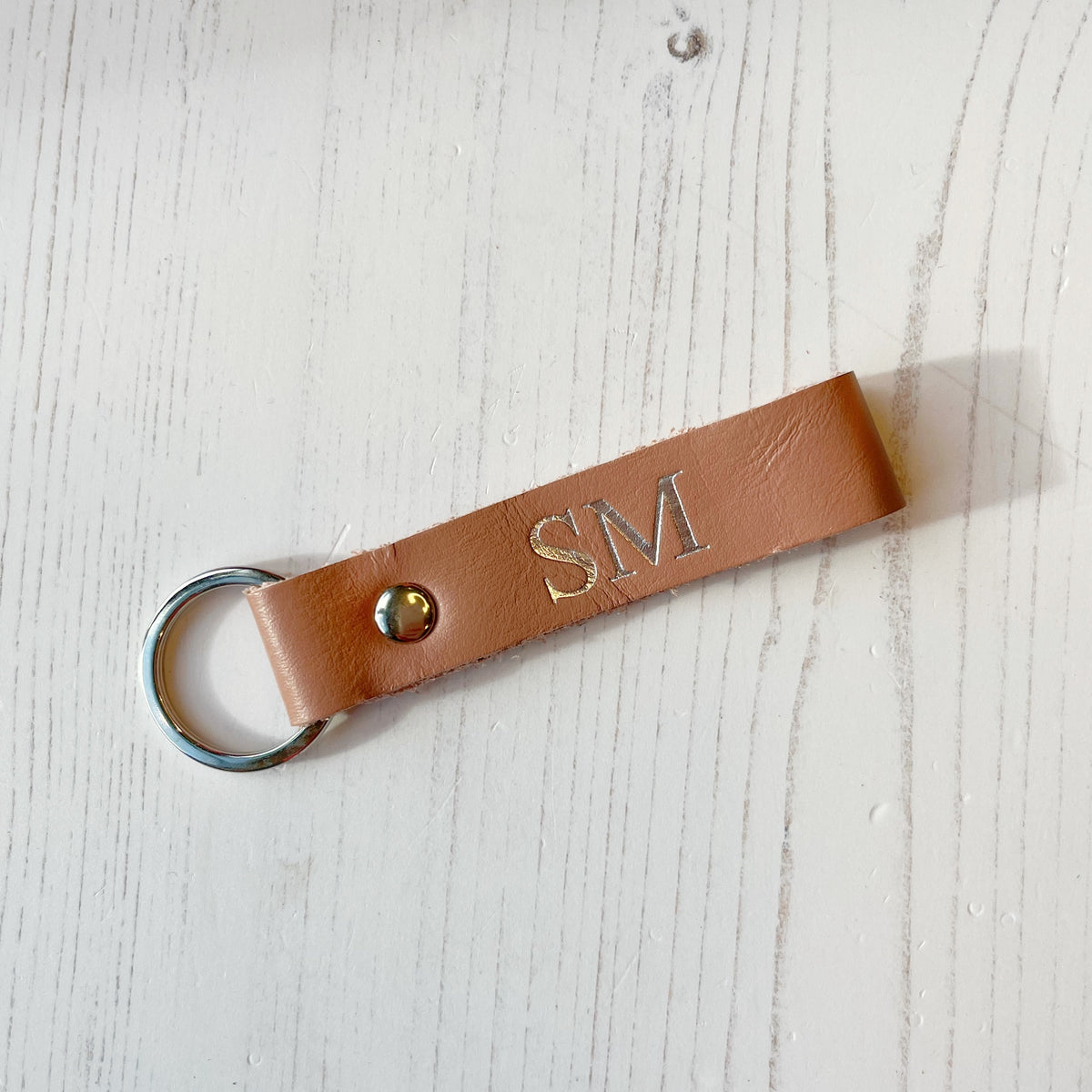 Soft Dusky Pink Personalised Leather Keyring | Pedal & Brass