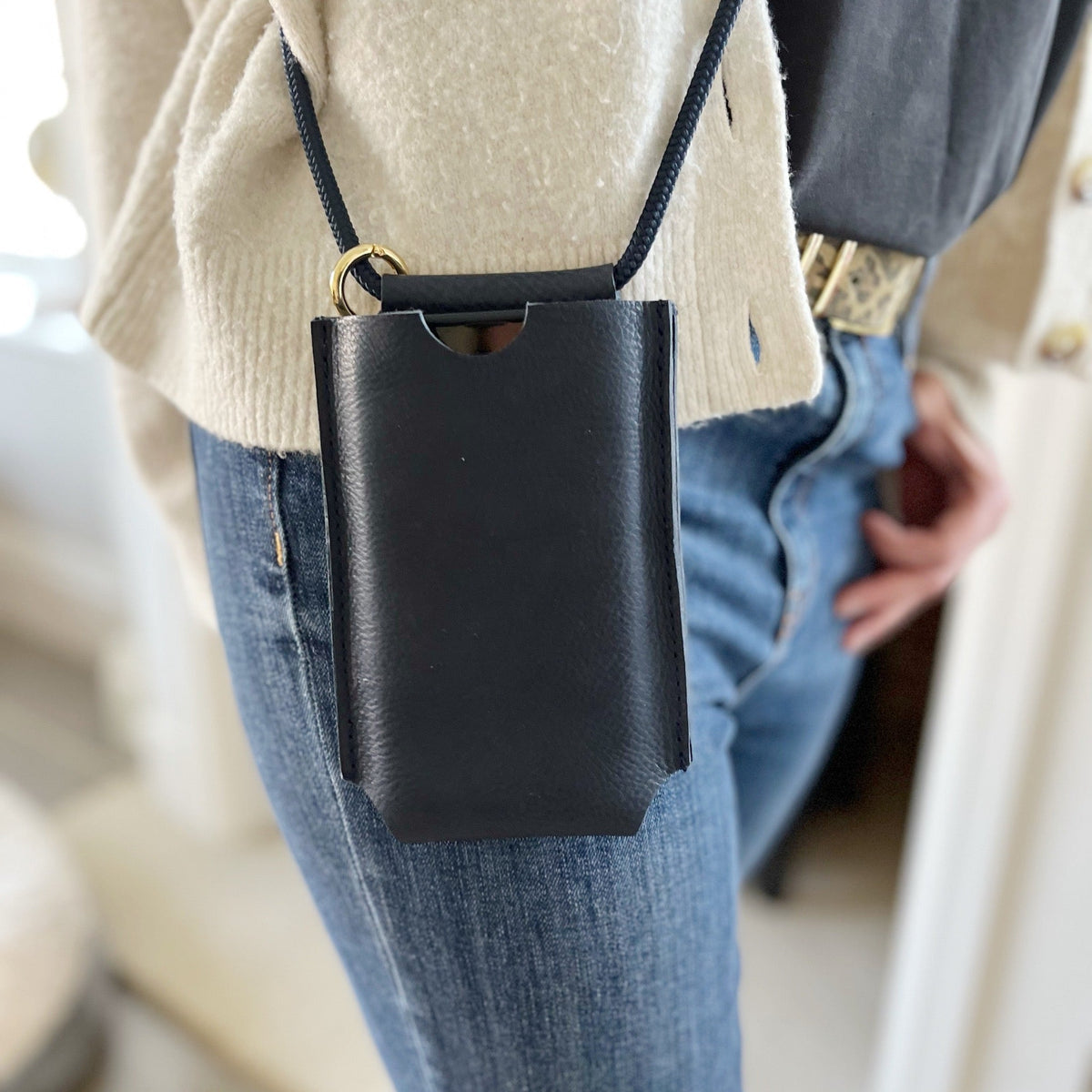 Personalised Seashell Cream Leather Phone Bag | Pedal & Brass