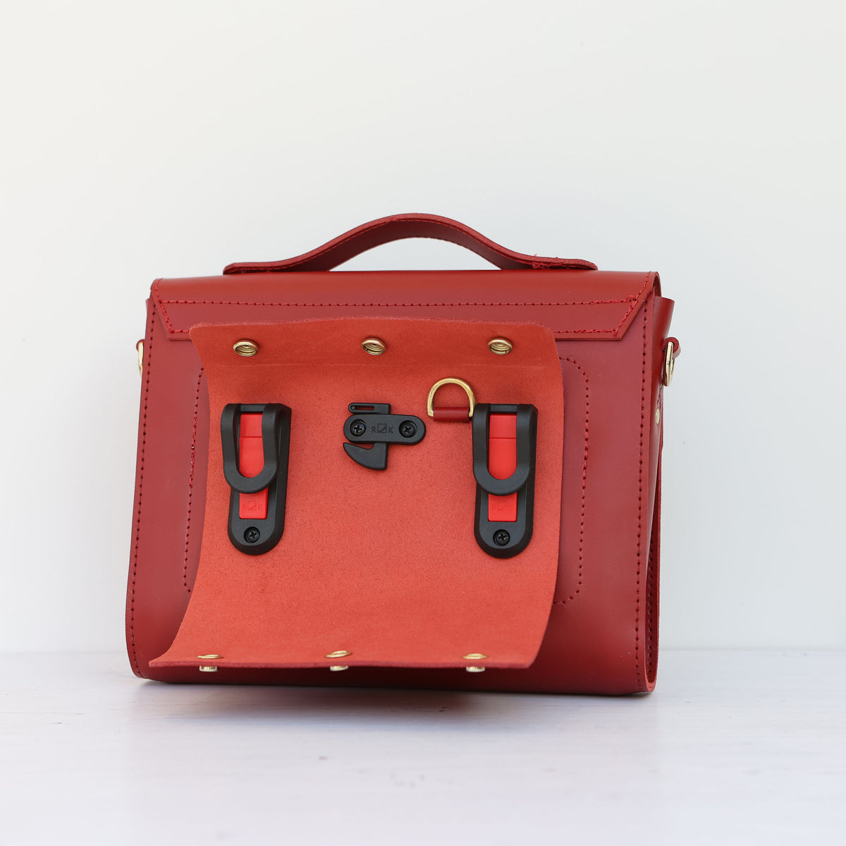 Red Leather Crossbody Satchel Bike Bag / Pannier Bag | Pedal & Brass